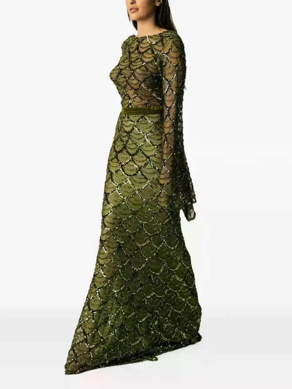 MIAU BY CLARA ROTESCU Sequin-embellished Bell-sleeve Maxi Dress