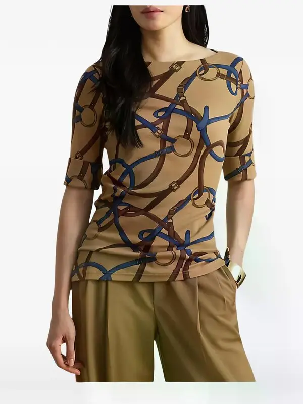 Ralph Lauren Belt-print Boat-neck T-shirt - Neutrals