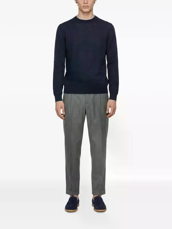 Eleventy Contrast-trim Fine-knit Sweater - Blue