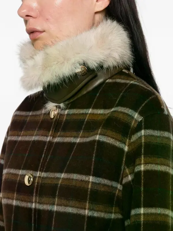 Maje Checked Faux-fur Collar Coat