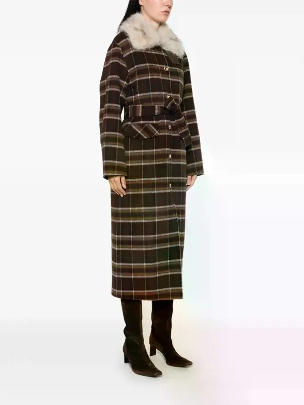 Maje Checked Faux-fur Collar Coat