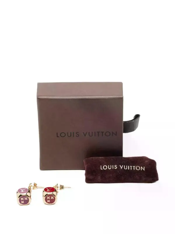 LOUIS VUITTON 2000-2026 Plated Enamel Gamble Dice Drop Push Back Earrings Costume Earrings