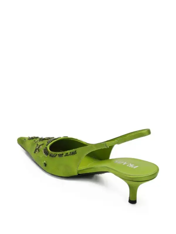 Prada Embroidered Satin Slingback Pumps