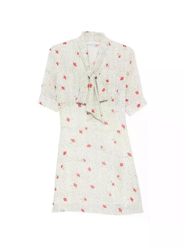 MAR DE MARGARITAS Floral-print Pussy-bow Mini Dress - Neutrals
