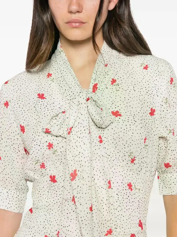 MAR DE MARGARITAS Floral-print Pussy-bow Mini Dress