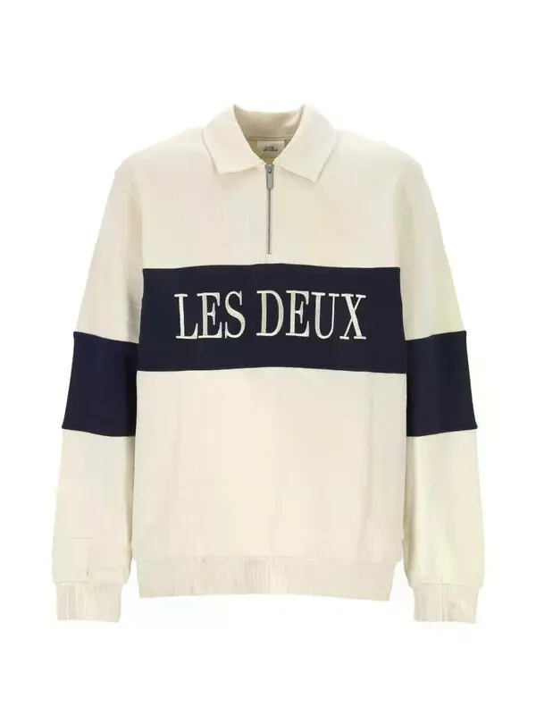 LES DEUX Logo-embroidered Zip-neck Sweatshirt