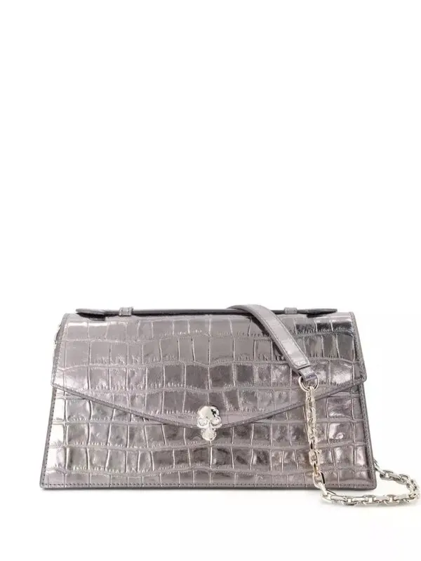 Alexander McQueen Skull Crocodile-effect Tote Bag - Silver