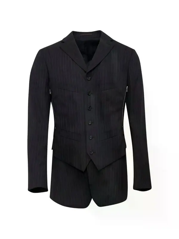 Comme Des Garçons Dobby Pinstripe-pattern Zip-detail Blazer