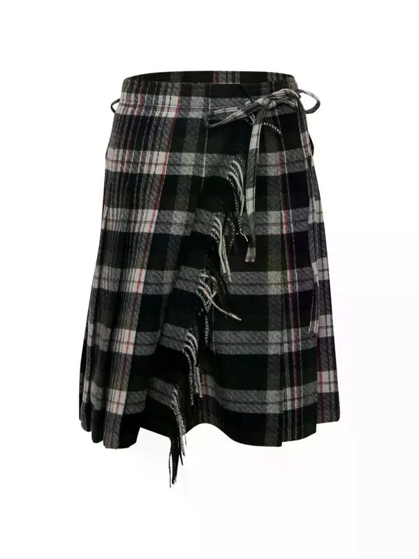 OPEN YY Check-pattern Fringed Skirt
