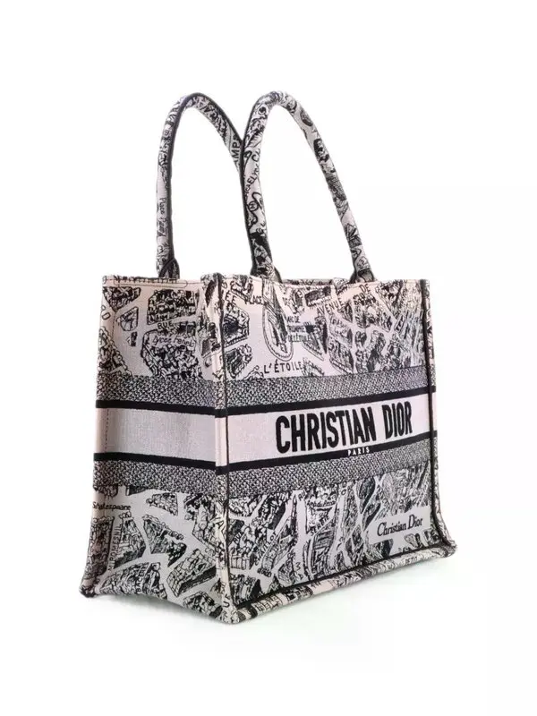 Dior Book Embroidered Canvas Medium Tote Bag - Grey