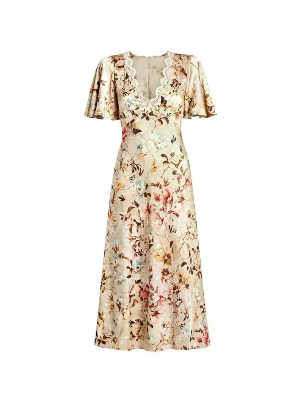 Guess Maxi Floral-print Lace-trim Dress