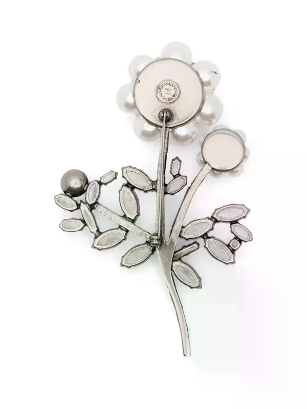 Ermanno Scervino Floral-motif Crystal-embellished Brooch - Silver