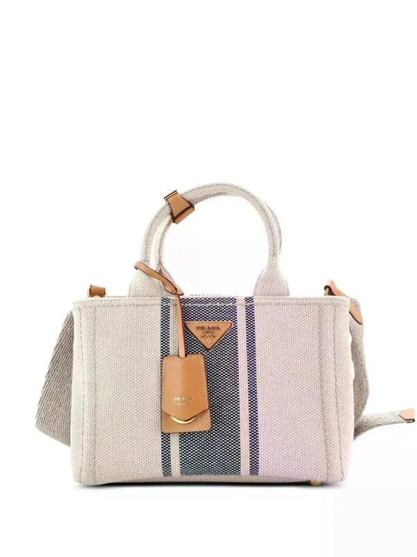 Prada Logo Jardiniere Triangle Embroidered Canvas Tote Bag