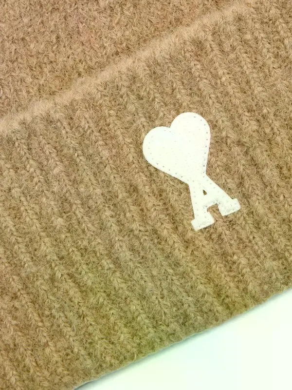 AMI Paris Beige Alpaca Beanie With De Coeur