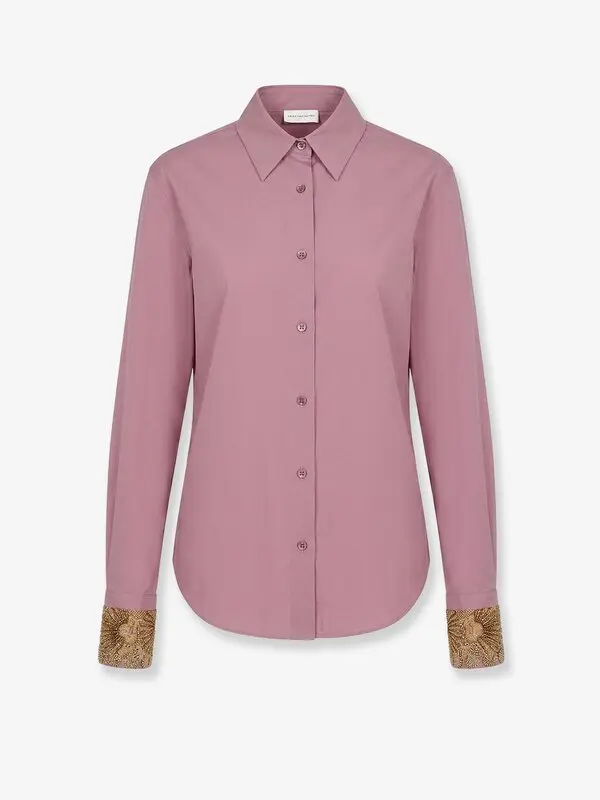 Dries Van Noten Chloris Cotton Shirt With Embroiders Cuffs - Pink