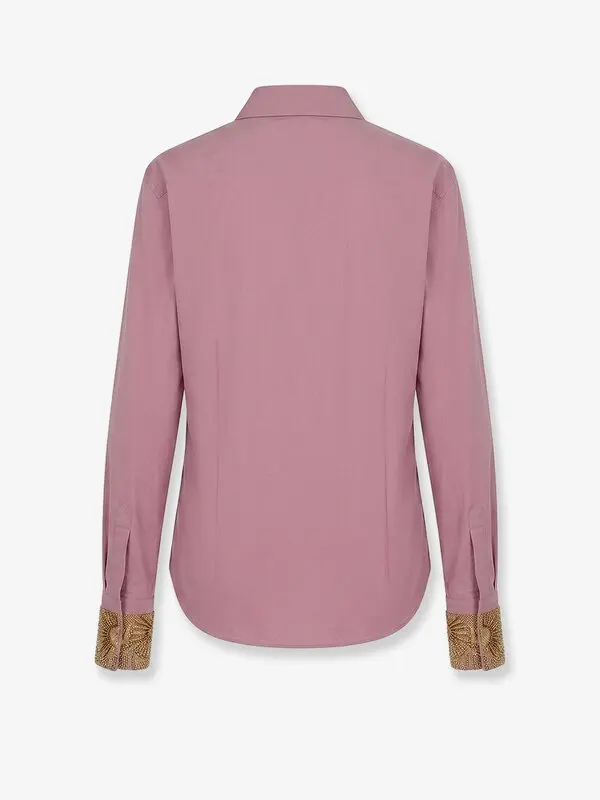 Dries Van Noten Chloris Cotton Shirt With Embroiders Cuffs - Pink