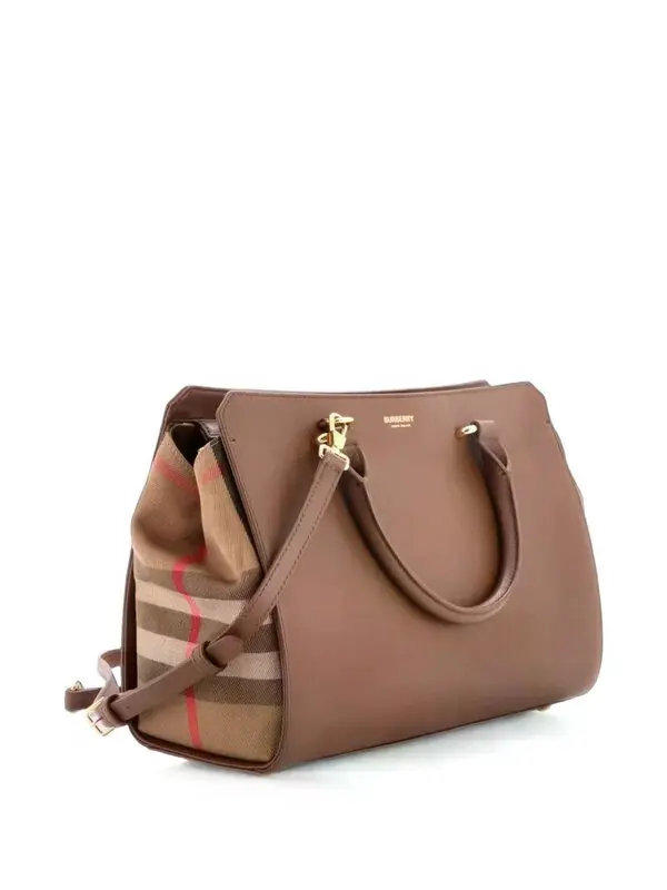 Burberry Banwell Leather And House Check Canvas Small Tote Bag