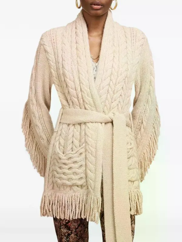 HAYLEY MENZIES Avni Cable-knit Fringed Cardigan