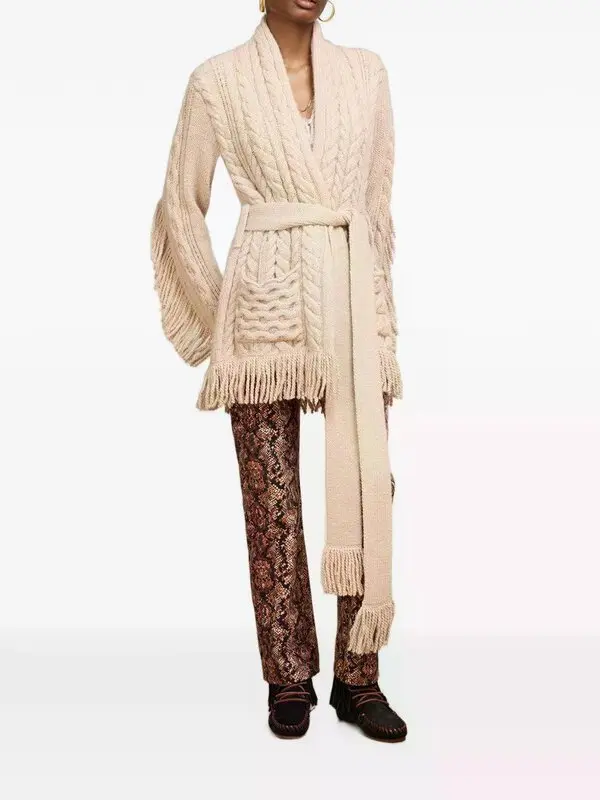 HAYLEY MENZIES Avni Cable-knit Fringed Cardigan