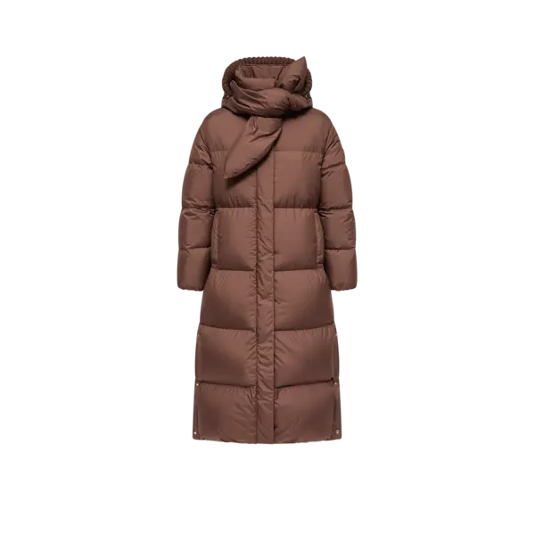 Moncler Ornement Hooded Long Down Jacket - Brown