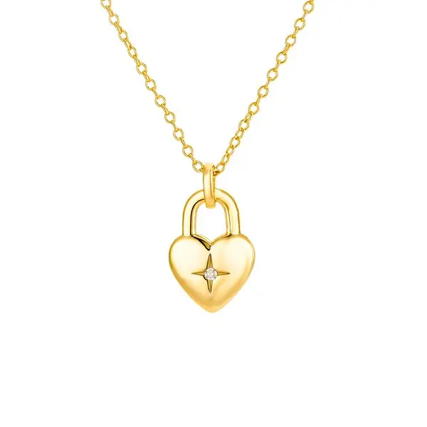 NAZZAR Diamond Burst Heart Pendant Necklace - Gold