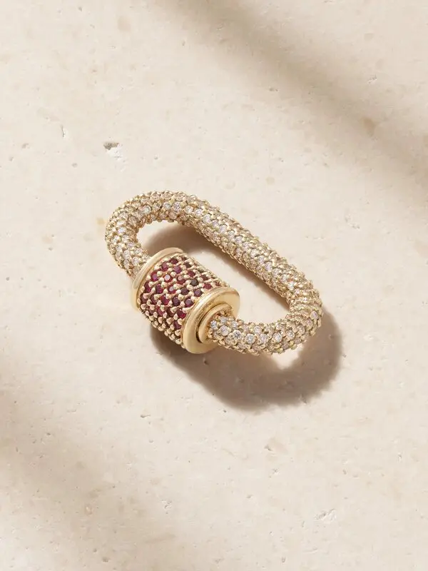 MARLA AARON Allstone Lock 14-karat Gold, Diamond And Ruby Pendant