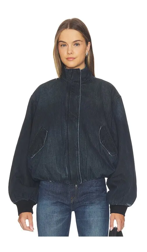 Courtney Zheng Cropped Denim Bomber Jacket In . Also