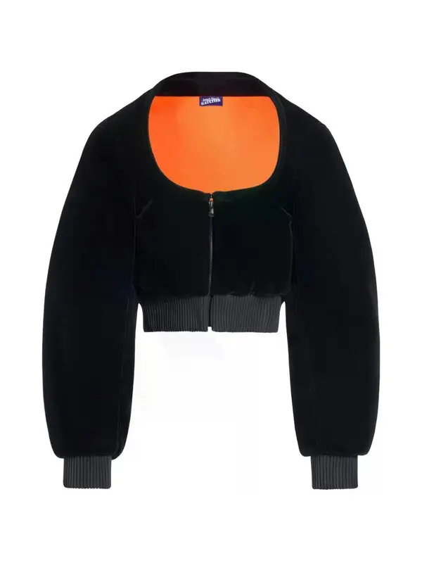 JEAN PAUL GAULTIER Boxy-fit Cropped Bomber Jacket - Black
