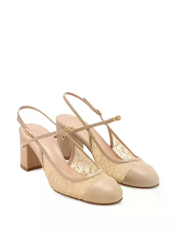 Jennifer Chamandi Mattia 65 Lace-panelled Calf Leather Pumps - Neutrals