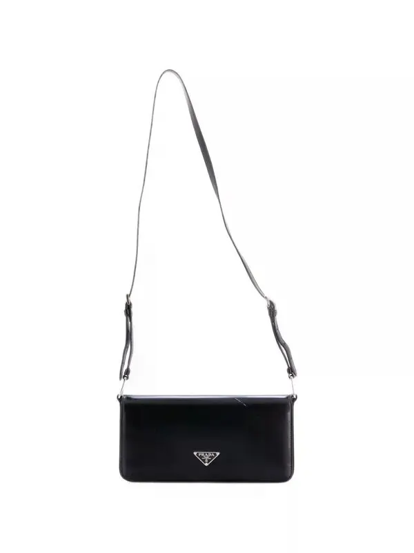 Prada Femme Flap Spazzolato Leather Shoulder Bag - Black