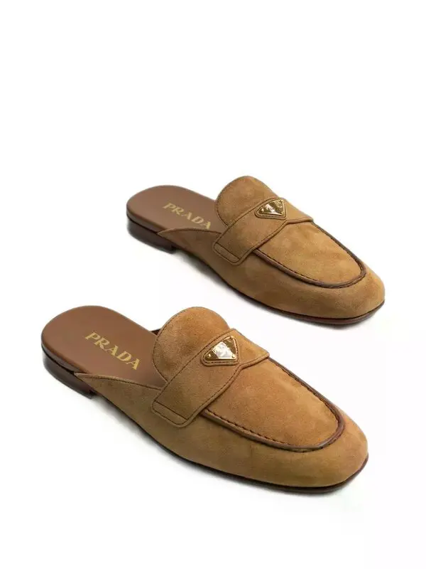 Prada Logo-plaque Suede Mules - Neutrals