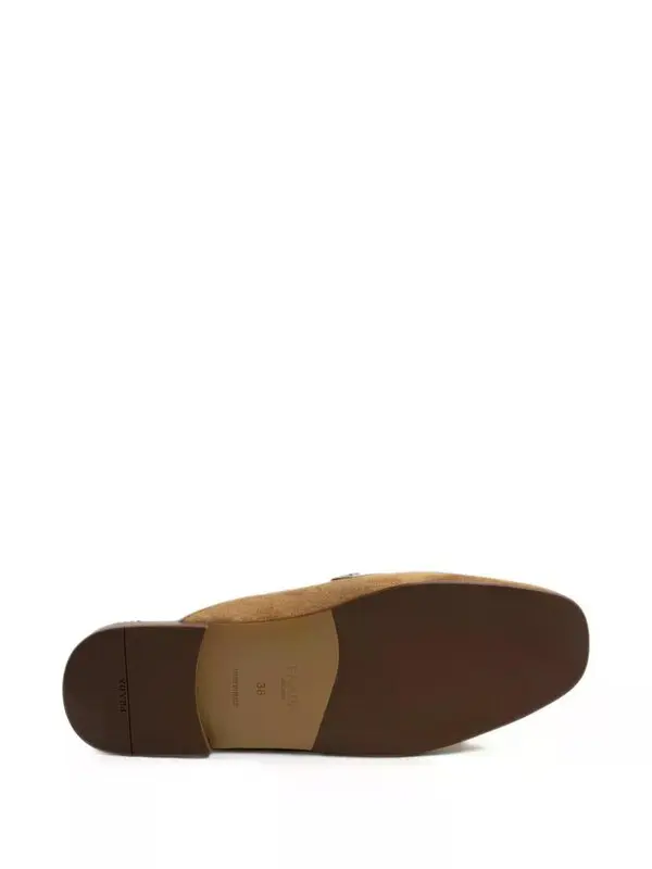 Prada Logo-plaque Suede Mules - Neutrals