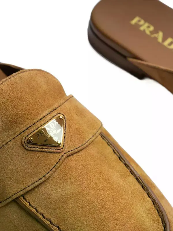 Prada Logo-plaque Suede Mules - Neutrals