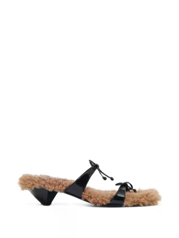 Bimba Y Lola Fur Lace-up Heeled Sandals - Black