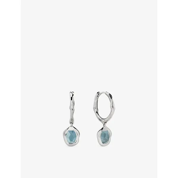 Monica Vinader Odyssey Gemstone Sterling And Aquamarine Huggie Earrings - Silver