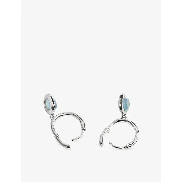 Monica Vinader Odyssey Gemstone Sterling And Aquamarine Huggie Earrings - Silver