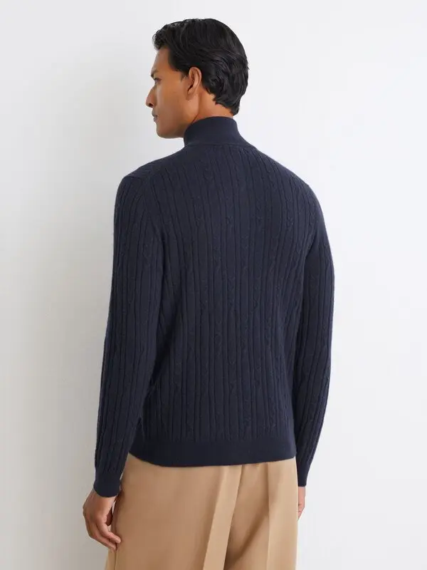 REISS Cashmere Cable-knit Half-zip Jumper - Navy