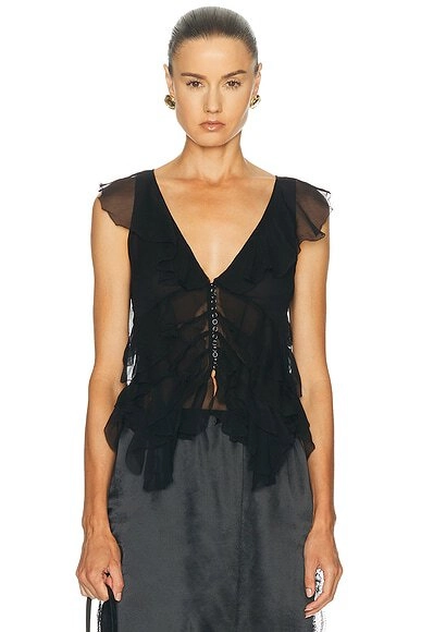 LoveShackFancy Elvareen Top - Black