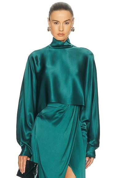 Lapointe Satin Caftan Top - Emerald