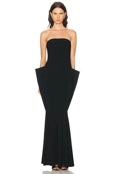 Norma Kamali Strapless Wing Fishtail Gown