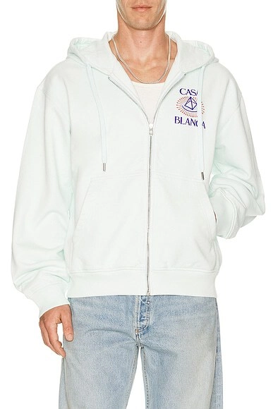 Casablanca Celestial Pyramid Flock Printed Classic Zip Up Hoodie - Ice Blue