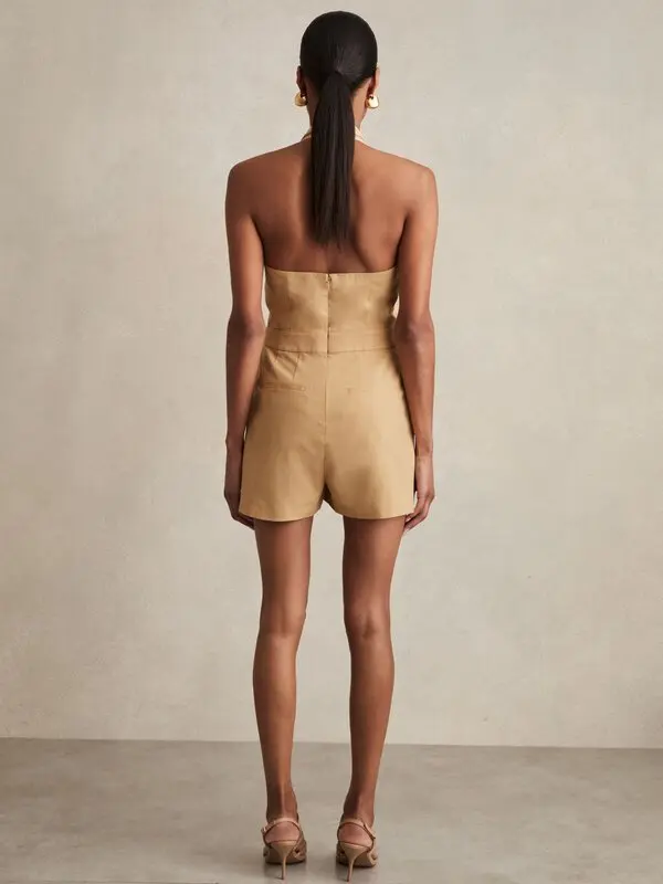 REISS Lyocell Cotton Halter Skort Playsuit