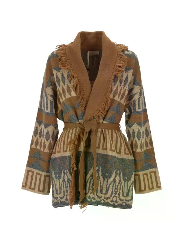 PENNYBLACK Geometric-pattern Fringed Cardigan - Brown