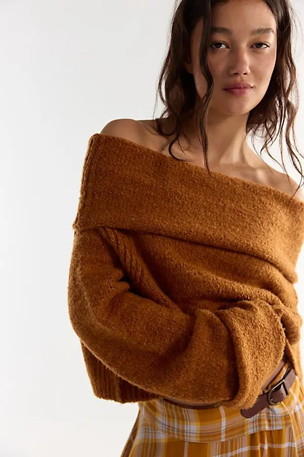 Free People Carrie Off-the-shoulder Pullover At - Caramelized Combo