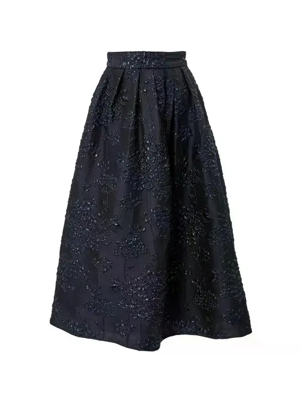Carolina Herrera Floral-jacquard Midi Skirt - Blue