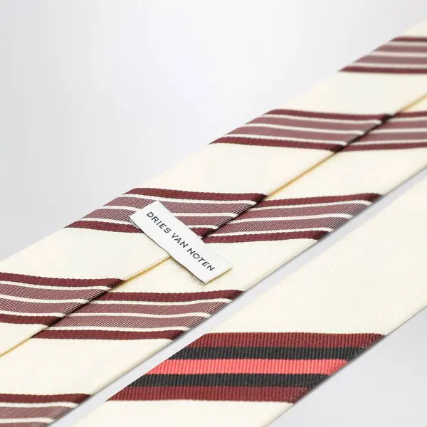 Dries Van Noten Ecru Striped Silk Tie - Beige
