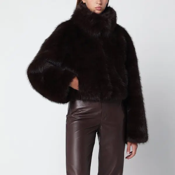 ROTATE BY BIRGER CHRISTENSEN Short Taupe Faux Fur Jacket