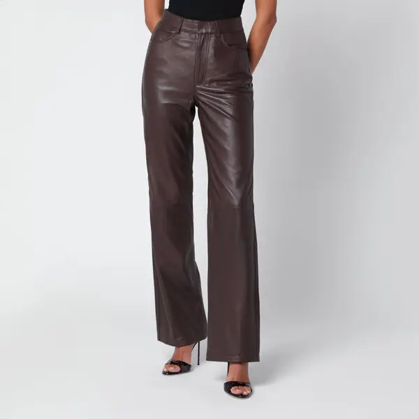 ROTATE BY BIRGER CHRISTENSEN Mole-colored Straight Leather Trousers - Brown