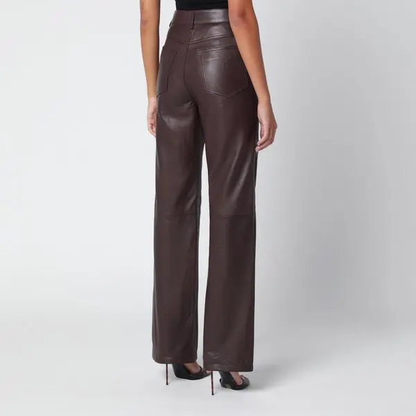 ROTATE BY BIRGER CHRISTENSEN Mole-colored Straight Leather Trousers - Brown