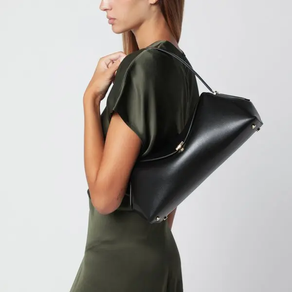 TOTEME T-lock Leather Shoulder Bag - Black